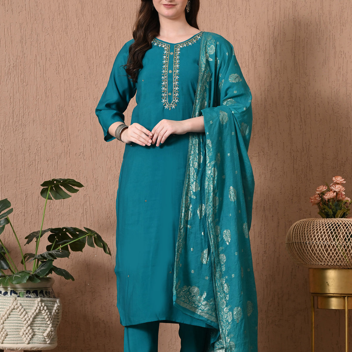 Utsavi Teal suit Set – Simran Exclusive