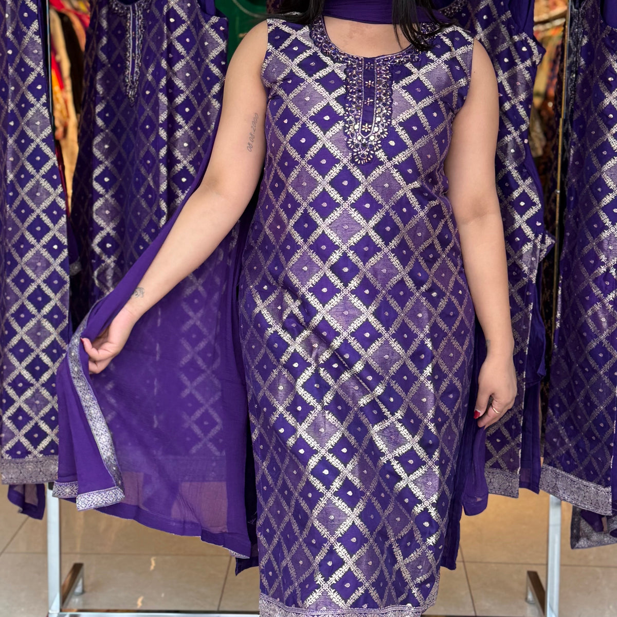 Gold Thread Embroidery with Mirror Work suit – Simran Exclusive